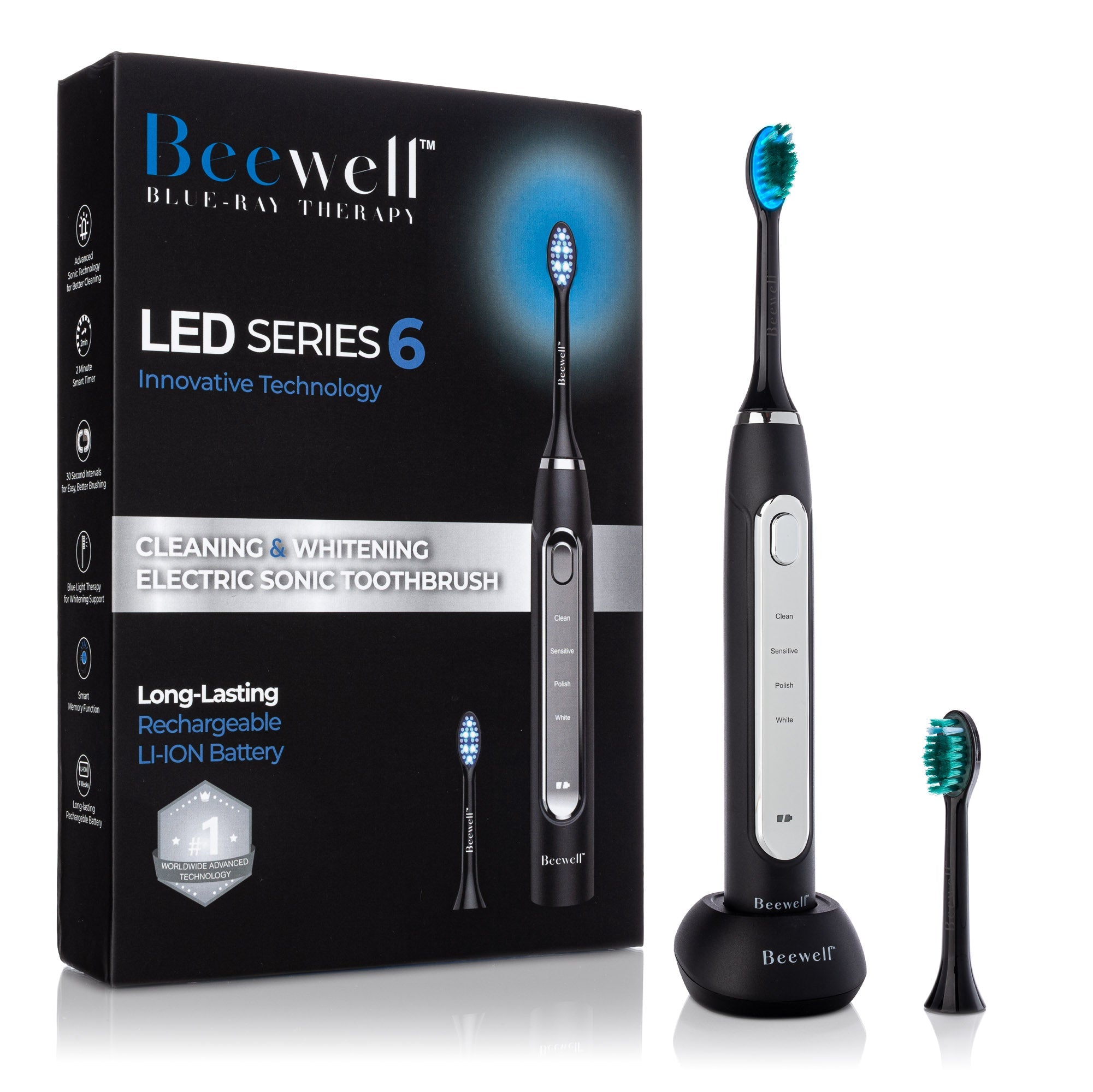 Electric Sonic Blue LED Whitening Toothbrush - Black – Beewell Healthcare